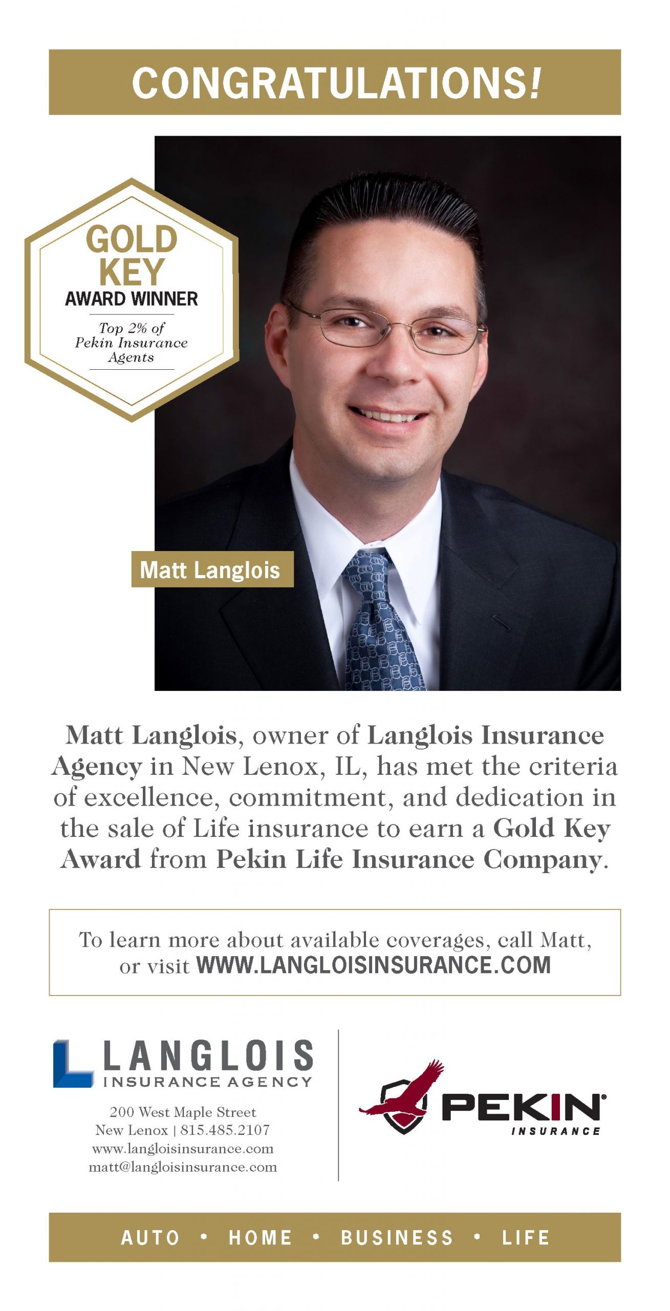 Langlois Insurance Recieves Pekin Insurance Gold Key Award - Langlois ...